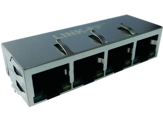 Rj45 1x4 10/100Base-T XFMATM2R-CLxu4-4MS Lan Jack Shield W/LED