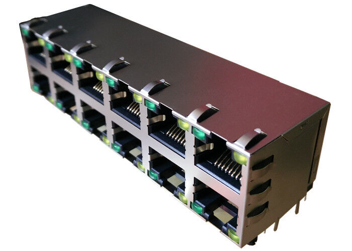 0811-2X6R-19-F Stacked 2x6Conn Magjack 12Port 100 Base-T Rj45 Shielded ...