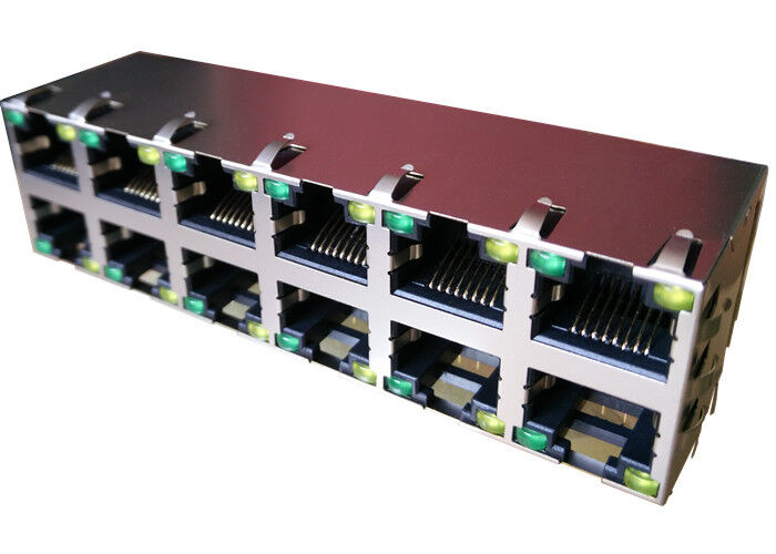 C850-2G6R-54 Stacked 2x6 Conn Magjack 12Port 1000 Base-T Shielded EMI ...
