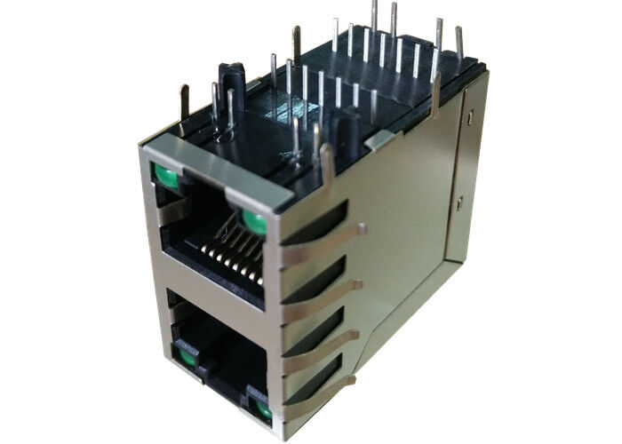 2x1 Gigabit Magjack With LED 0843-2B1T-33 Stacked Rj45 Modular Jack ...