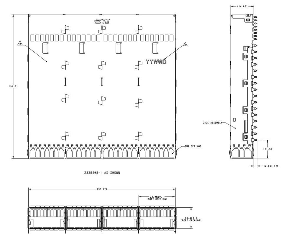 1-2338495-3 TE OSFP Cage 1x4 Connector Modular Jack Included Lightpipe ...