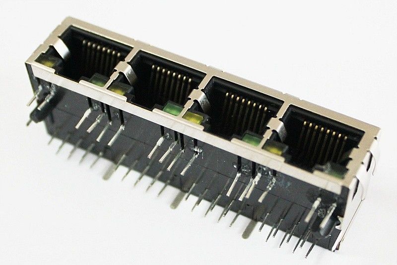 10 Pin 1000M Multi-port RJ45 Right Angle , 1 X 4 Port 64F-1301GYD2NL