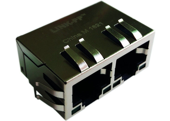 Dual Port POE RJ45 Connector Magjack 10/100Base-T x2 Shielded With LED