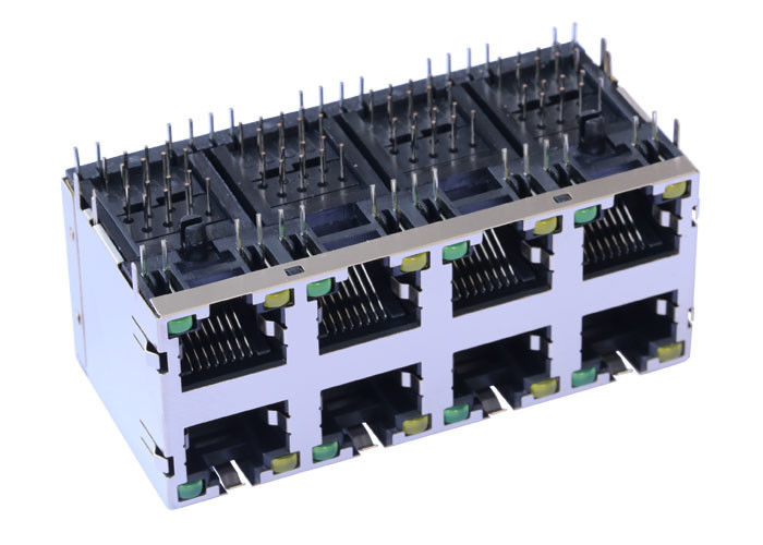 ARJM24A1-A12-AB-EW2 Stacked RJ45 2x4 With 10/100 Base-T Magnetics Connector