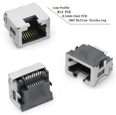 Modular Low-Profile RJ45 Jack SMT Mid Mount Shielded Tab Up 8.5mm ISO9001