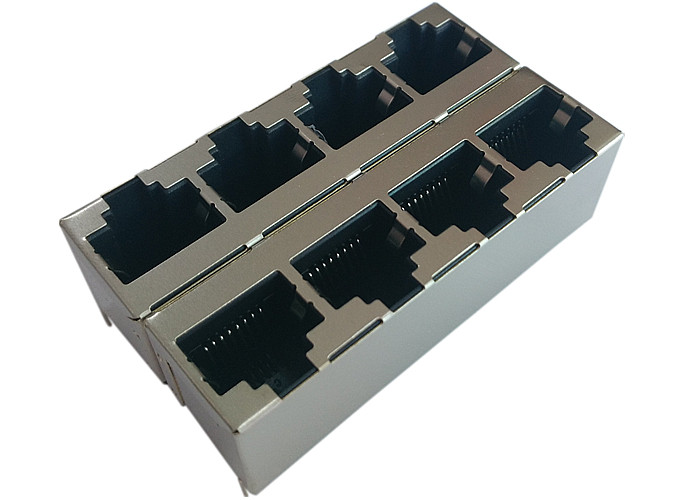 2x4 Vertical Mounting Stacked 8P8C RJ45 Jack 180 Degree THT Solder