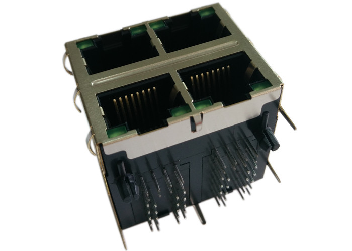 JXC0-0376NL Stacked 2x2 RJ45 Magnetics Gigabit Socket Shielded W LED
