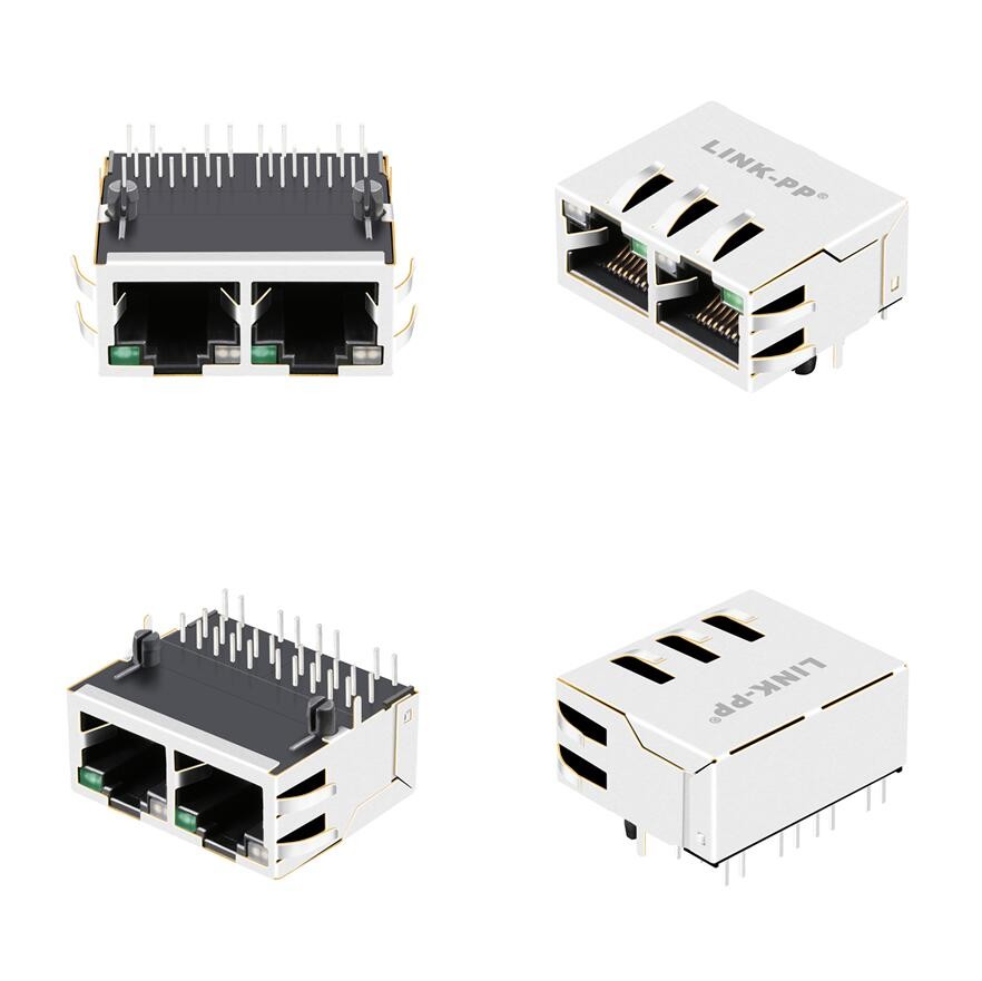 10G Base-T 1x2 Port JTL-U1001NL Tab UP Through Hole Rj45 Lan Jack With ...