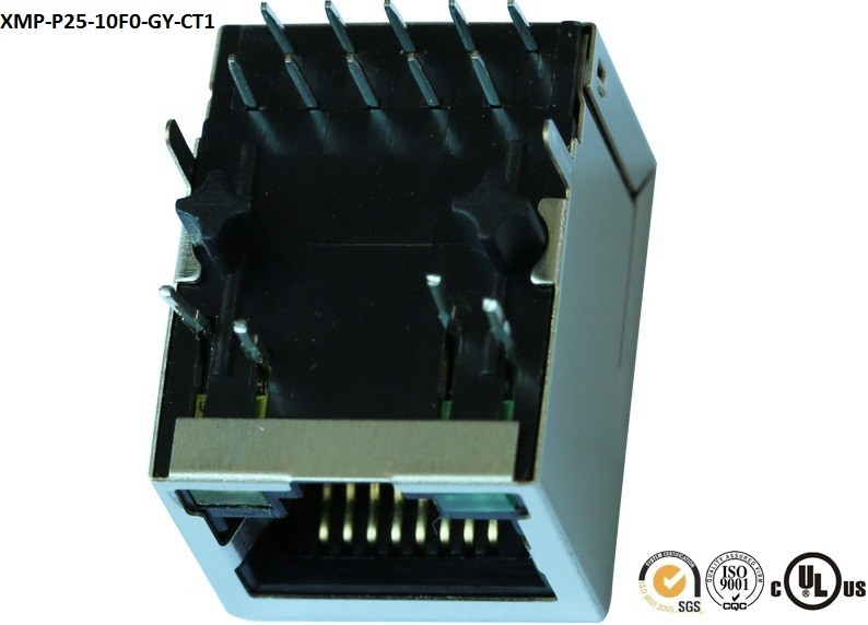 W / LED 10P8C POE RJ45 Jack Shielded , XMP-P25-10F0-GY-CT1