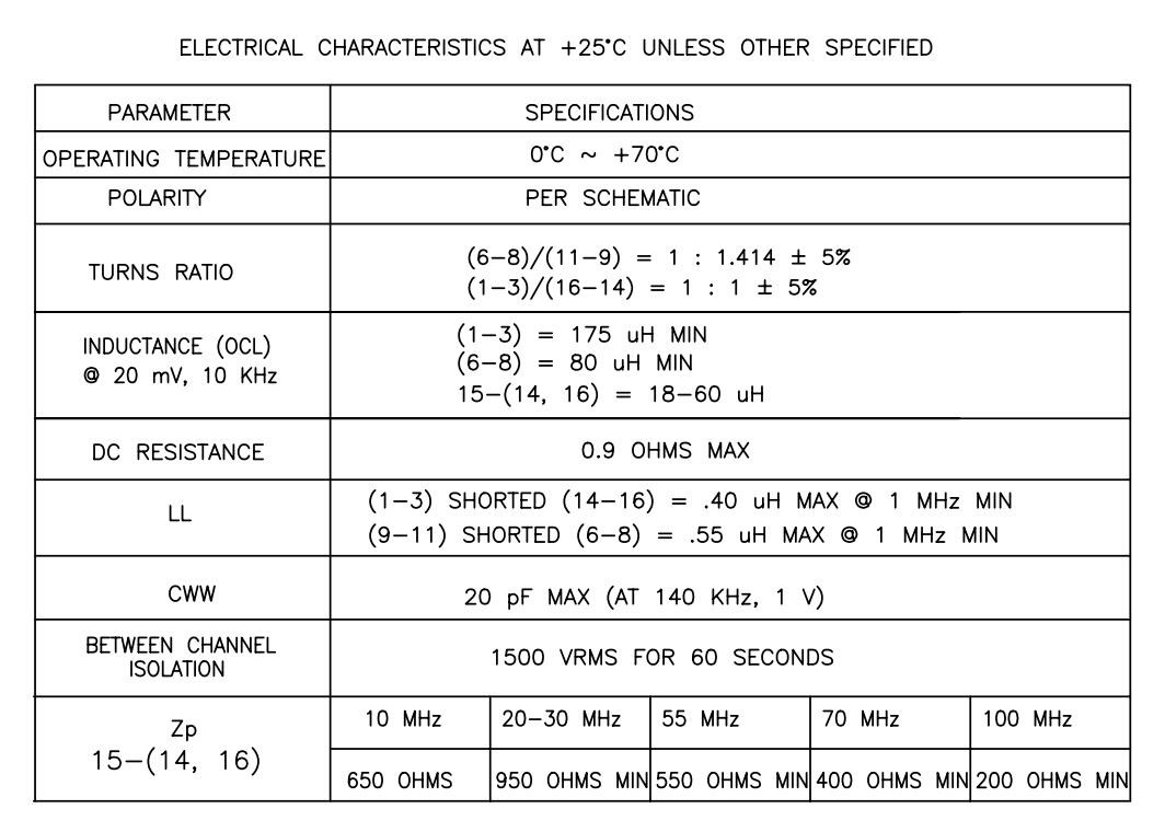 ST7011FNLT 10 Base-T Single Port 16 Pin SMT Magnetic Transformer