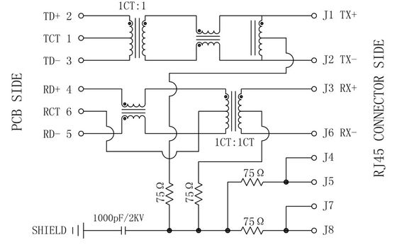 PCB Mount RJ45 Modular Jack ,With Transformer P62-PBN-31R9 | LPJ1066-1A35NL