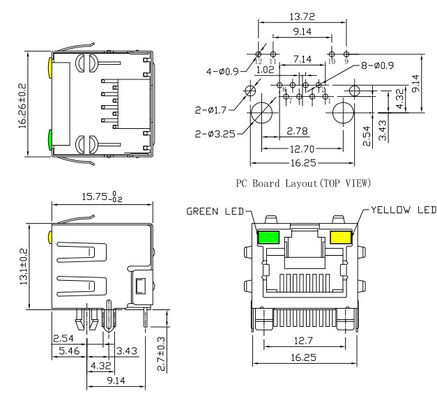 2-406549-4 RJ45 Modular Jack 8Pin 8C Shield with LED R/A With LED ...