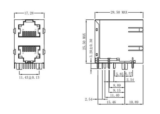 E5908-4V0S54-L Stacked RJ45 8p8c Ethernet 2x1 Ports Shielded LPJE17208CNL