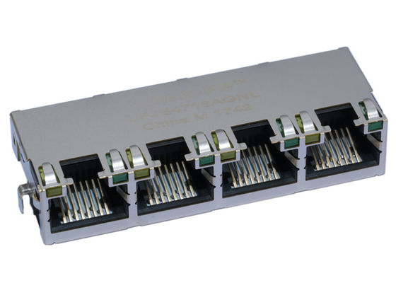 Low Profile RJ45 Jack 1x4 Port With LED Magnetics Connector LPJE4718AGNL
