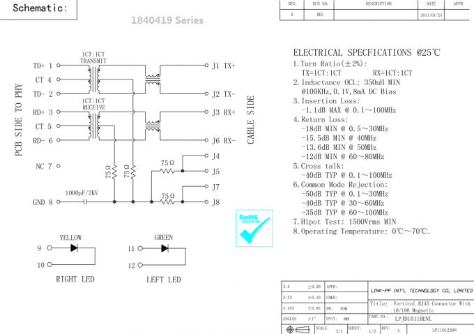 1840419 Series Tyco / TE Modular Jack Vertical Type Wireless Across ...