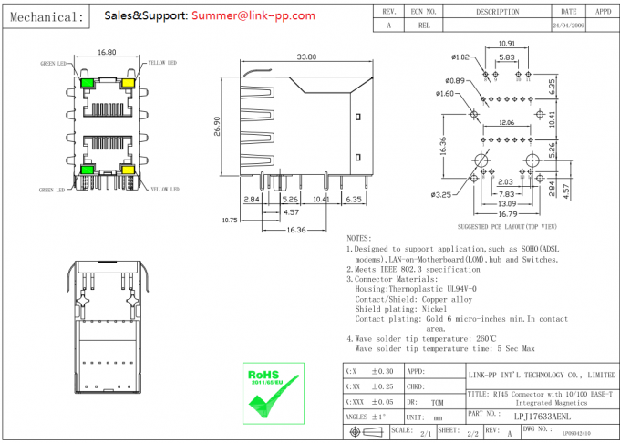 LPJ17633AENL Cross XRJH-21C-4-D1D-1F1-NO Right Angle Ethernet connectors