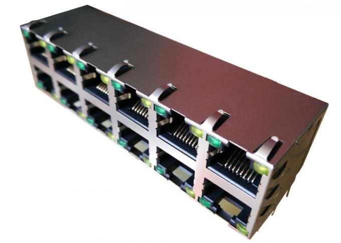 0811-2X6R-28 Stacked Rj45 Modular Jack Gigabit 2x6 Port MAG45 Shield ...
