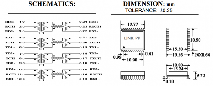Taimag IH-033 10/100/1000 Base Dual Port , Ethernet Transformer Surface ...