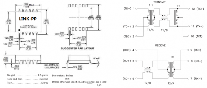 100B-1001F 10/100BASE-TX Single-Port Transformer 100B-1001FX Ethernet ...