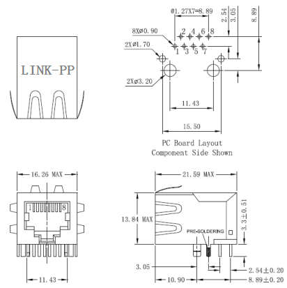 RJ45 Modular Jack ARJ11B-MASAJ-MU2 Integrated Magnetics Rj45 Connector ...