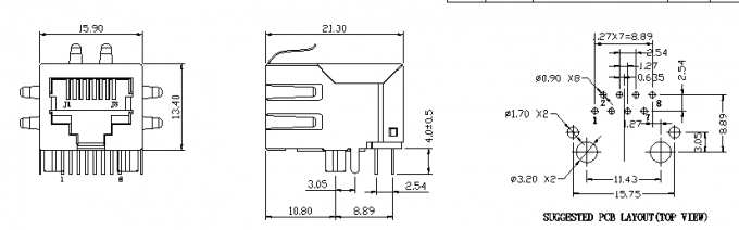 SI-60136-F 90° Angle Magnetic RJ45 Bel - MagJack Integrated Connector ...