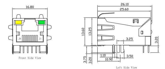 RJMG163128101NR Magjack Rj45 With Integrated Magnetics and Leds Lan 10 ...