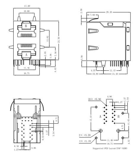RJ7-1201ND2 2 x 1 Port Stacked RJ45 With 10/100/1000M Magnetic