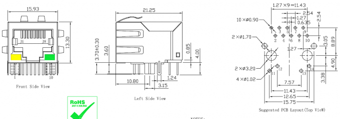 130-D309503C6H-1 Single Port 100 Base-T RJ45 Magjack Connector LPJG4945ADNL