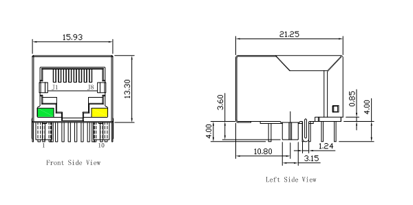 A70-112-331N126 Tab Down Ethernet Magnetic RJ45 Connector With POE+ LPJG0926HENL