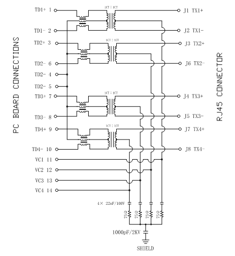 A70-112-331N126 Tab Down Ethernet Magnetic RJ45 Connector With POE+ LPJG0926HENL