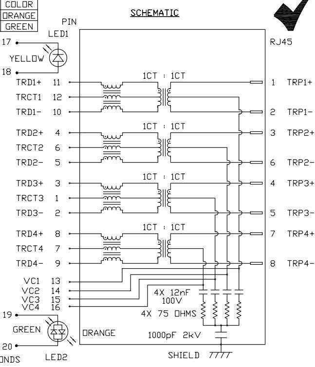 0826-1X1T-M1-F POE RJ45 MagJack 1x1 Port 1000 Base-T Tab Up With OG/Y ...