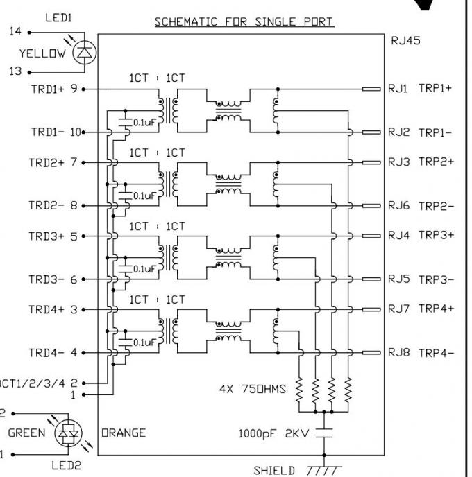 0875-1X1T-B2 1000 Base-T Tab Up 1 Port RJ45 Modular Jack With OG/Y Led