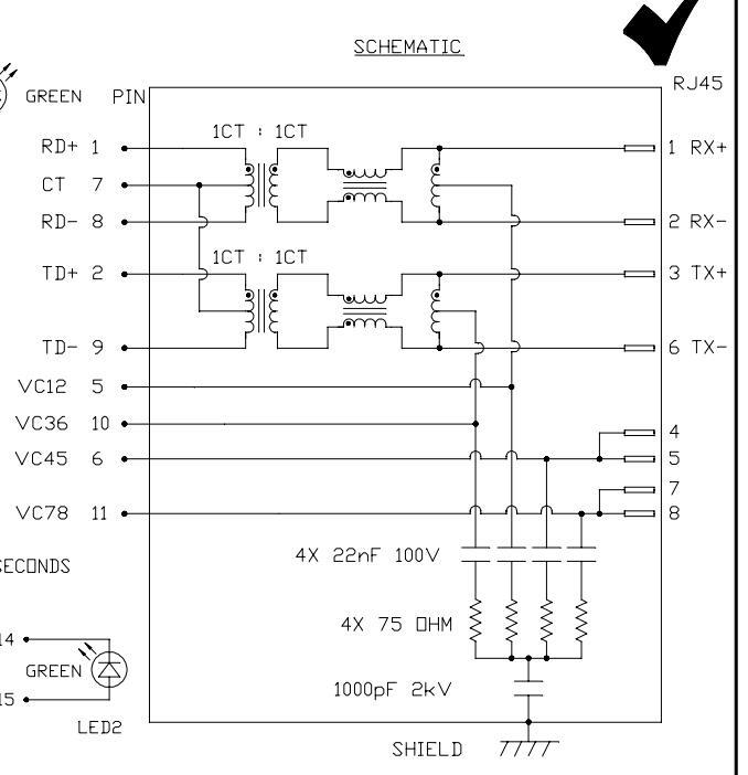 0826-1L1T-57-F 10/100BASE-T POE Single Port RJ45 MagJack Tab Up With G/GY Led