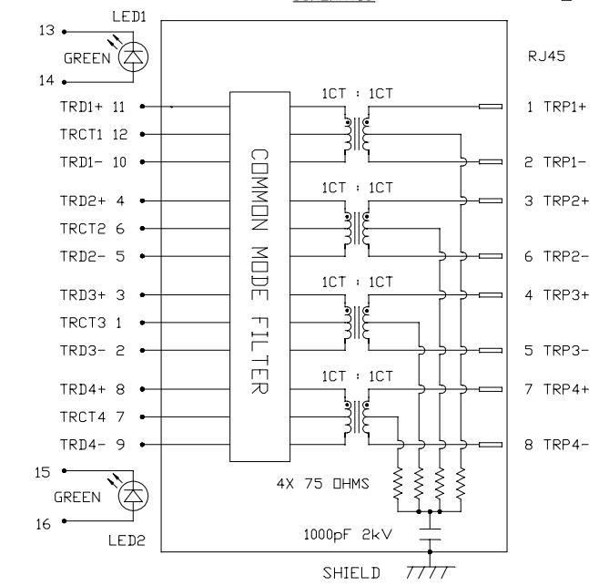 L826-1G1T-32-F 1000 Base-T Tab Up Low Profile Rj45 Connector Modules Green/Green Led