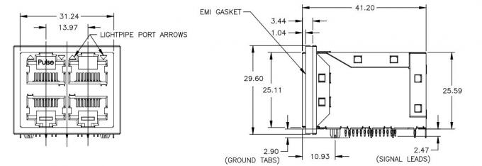 JT5-2210NL 10G Base-T 2x2 Port Rj45 Jacks JT5-2210NL 12p8c THT With LedS
