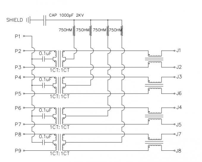 JXD2-0Z15NL 1000BASE-T Single Port VERTICAL RJ45 MagJack YELLOW/GREEN led