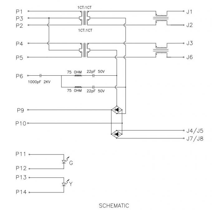 JXD0-0012NL 100 BASE-T POE 15W 1X1 Port RJ45 MagJack Tab DOWN With GREEN/YELLOW Led