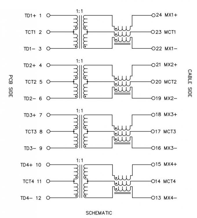 HX5224CNLT 1000BASE-T Single Port 24PIN SMD ETHERNET TRANSFORMER ...