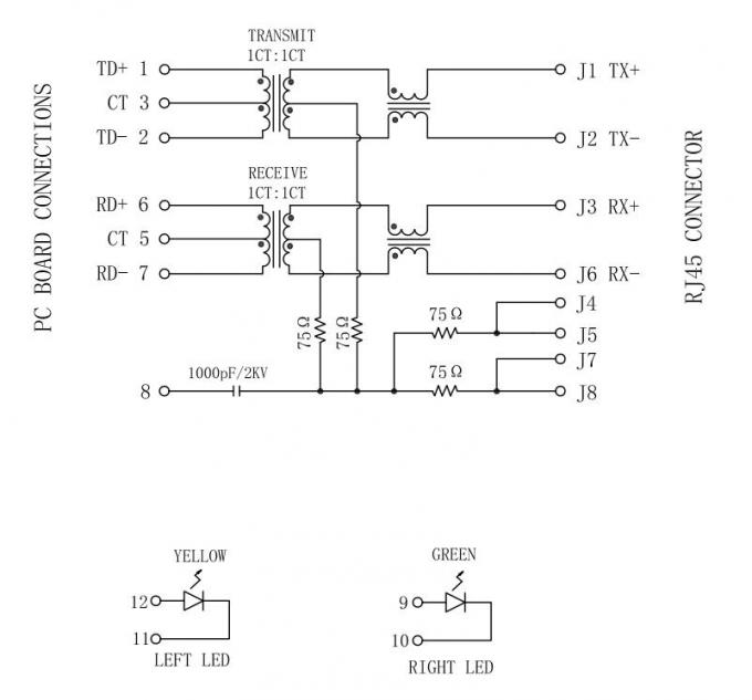 RJ4530H-R01 100 Base-T Vertical RJ45 Connector Yellow/Green LED ...