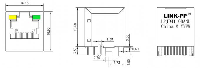 RJ4530H-R01 100 Base-T Vertical RJ45 Connector Yellow/Green LED ...