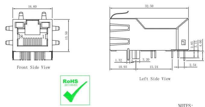 JGCG1T1004PW-GG RJ45 Connector 10G Base-T Integrated Magnetics For ...