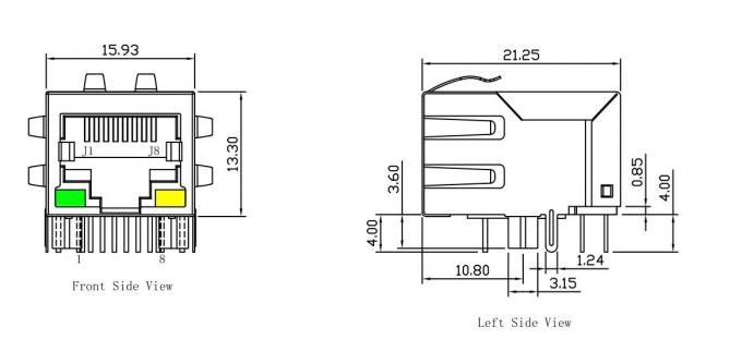 RJ324109BN-LF 100 Base-T Tab Down 1 Port RJ45 Jack Connector Green ...