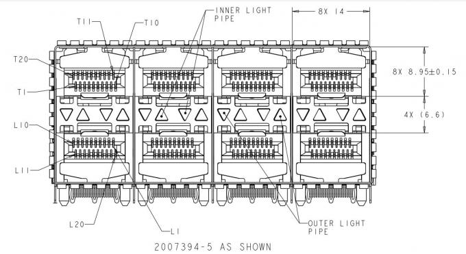 TE 2007394-5 SFP+ 2x4 Cage Connector External Springs With Lightpipe