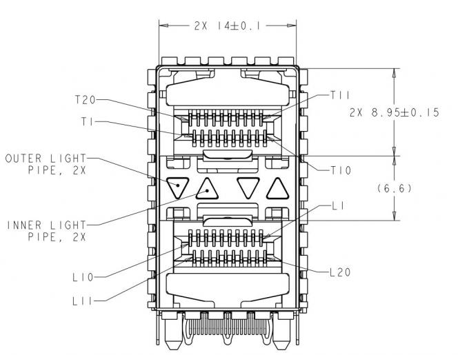 TE 2007492-8 SFP+ 2x1 Cage Connector With External Springs 16 Gb/s ...