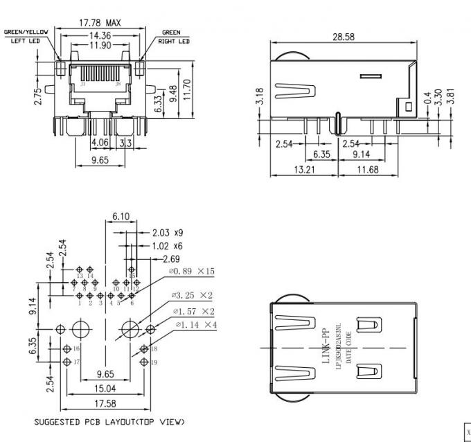 10G Magnetic RJ45 Jack JT4-1108HL Pulse Connector Single Port With CMS