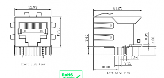 5-2301994-4 Industrial RJ45 Magjack With Integrated Magnetics