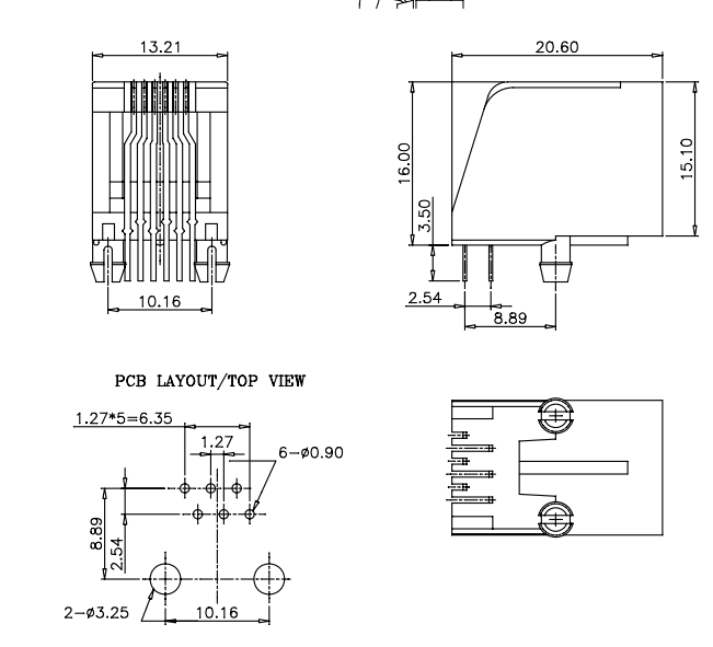 MHRJJ66NFRA 6P6C RJ12 Modular Jack - Right Angle THT
